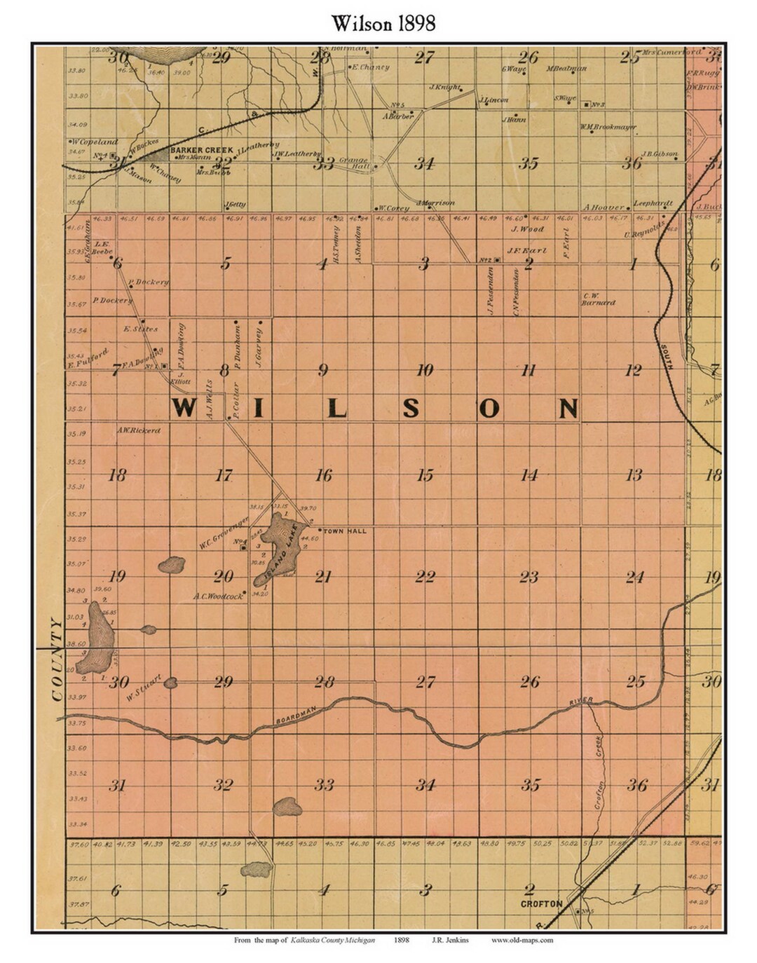 Wilson 1898 Old Town Map With Homeowner Names - Island Lake - Michigan ...
