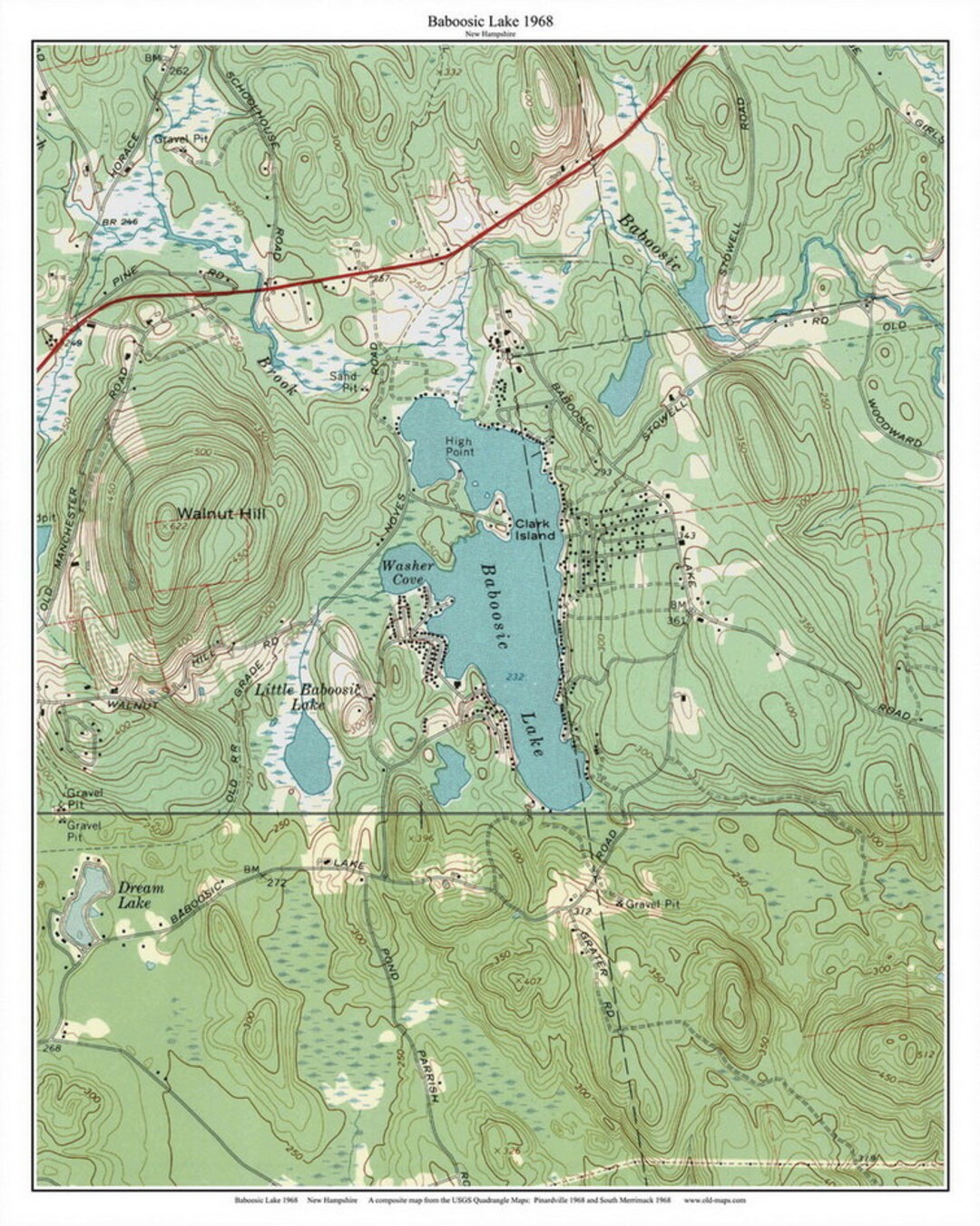 Baboosic Lake 1968 Old Topographic Map Walnut Hill USGS Custom ...