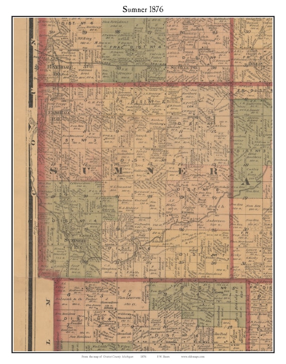 Sumner 1876 Old Town Map With Homeowner Names Elm Hall - Etsy