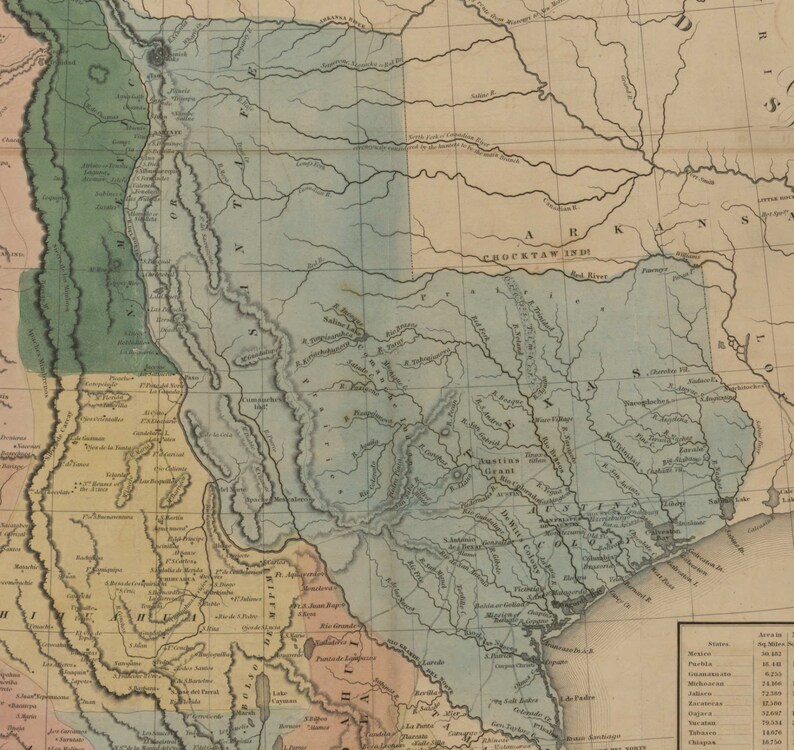 Texas & Mexico 1846 State Map Tanner Traveling Map of | Etsy