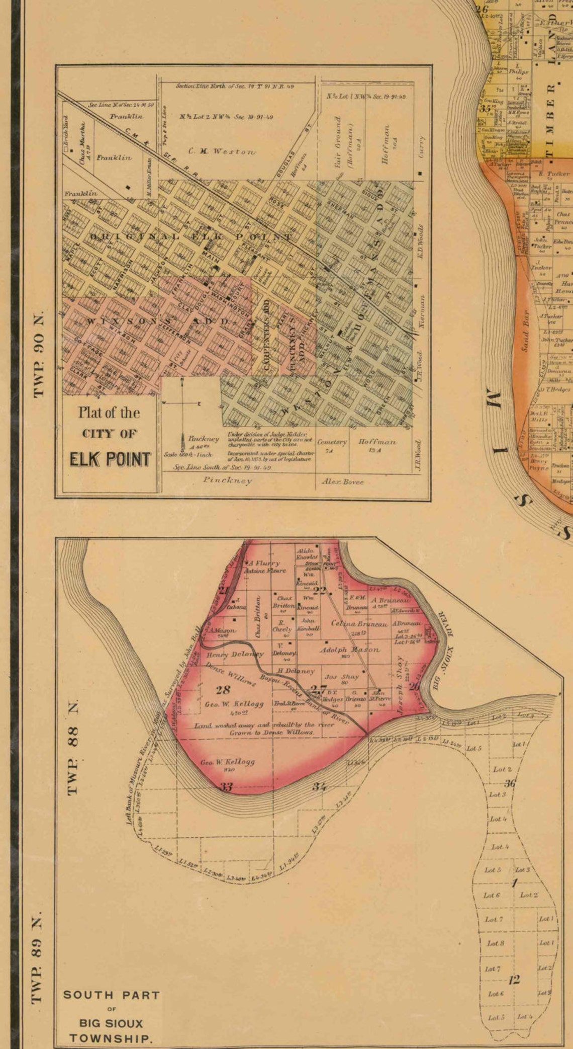 Union County South Dakota 1892 Old Wall Map with Landowner | Etsy