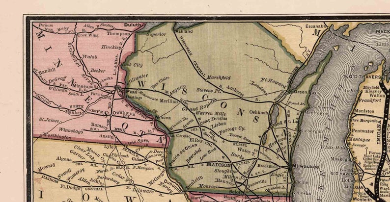 The United States of America 1874 Railroads Map USA Map RR - Etsy