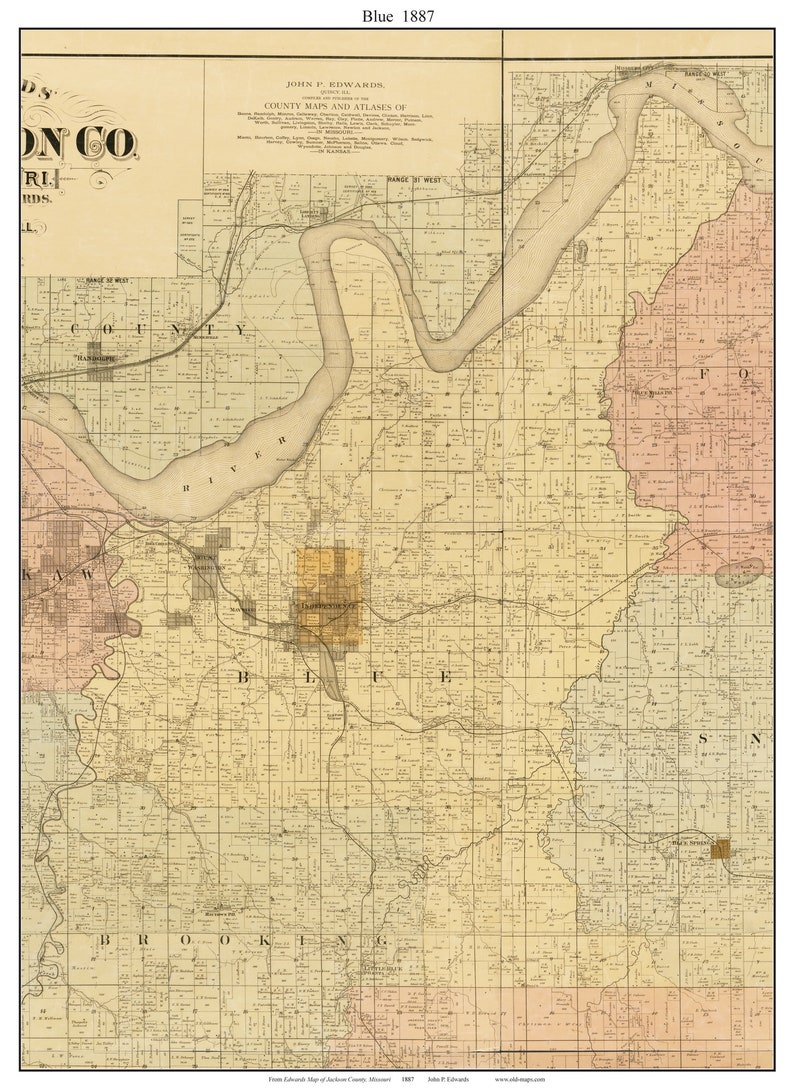 Blue 1887 Old Town Map With Homeowner Names Independence | Etsy