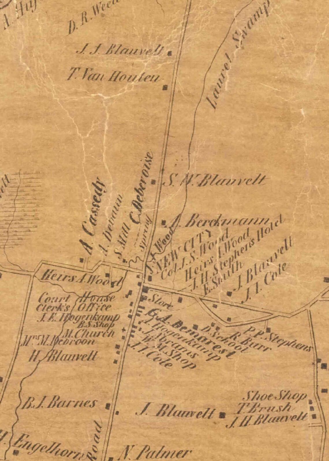 Clarkstown 1854 Old Map Homeowner Names New City Congers Rockland Lake ...