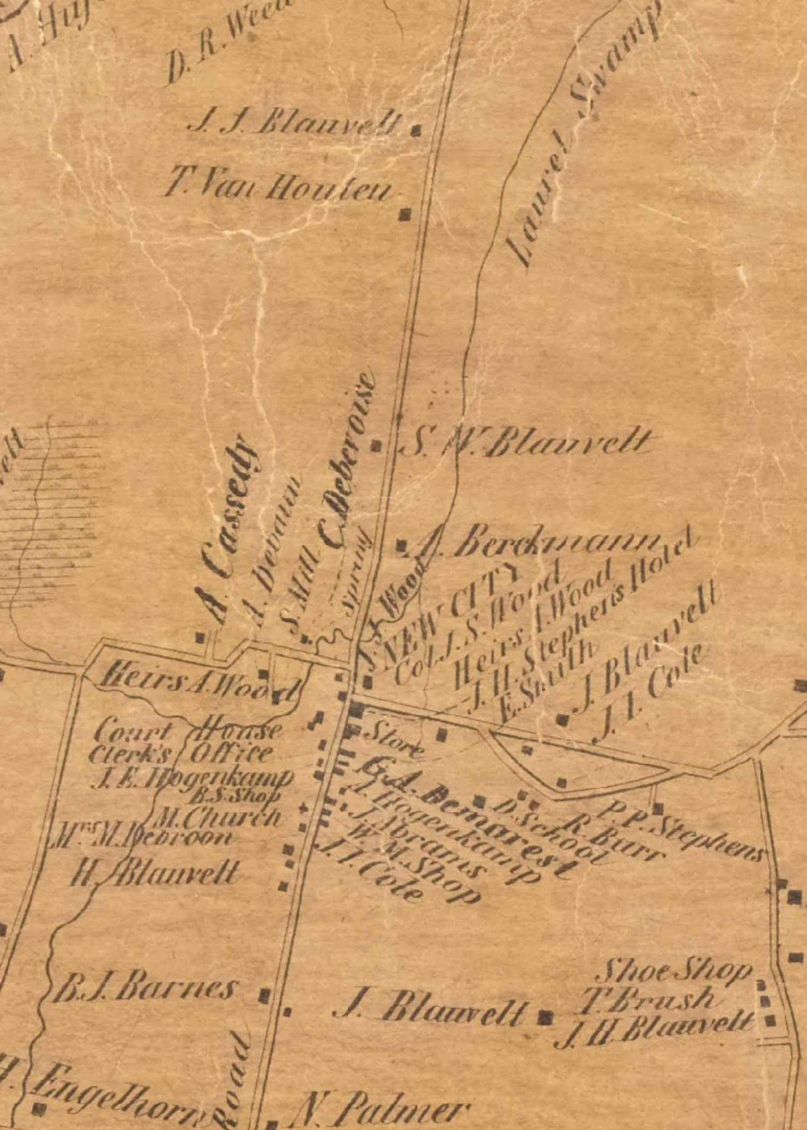 Clarkstown 1854 Old Map Homeowner Names New City Congers Rockland Lake ...