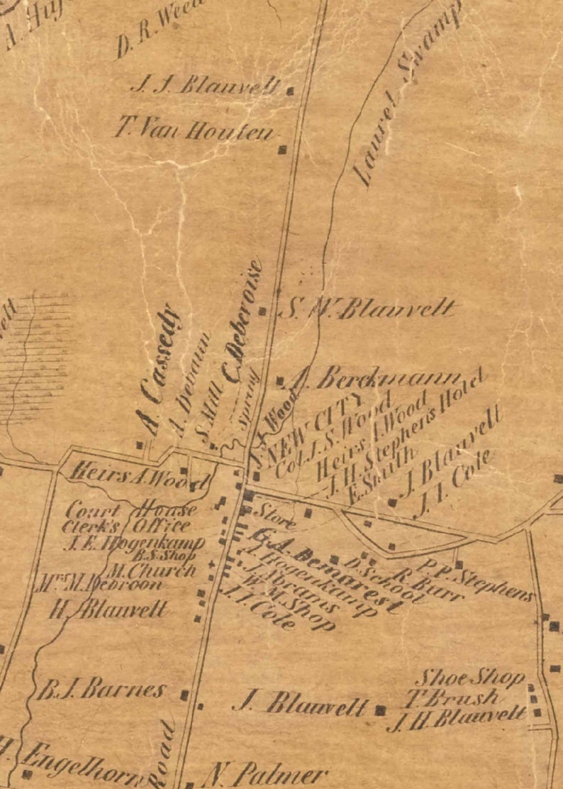 Clarkstown 1854 Old Map Homeowner Names New City Congers Rockland Lake ...