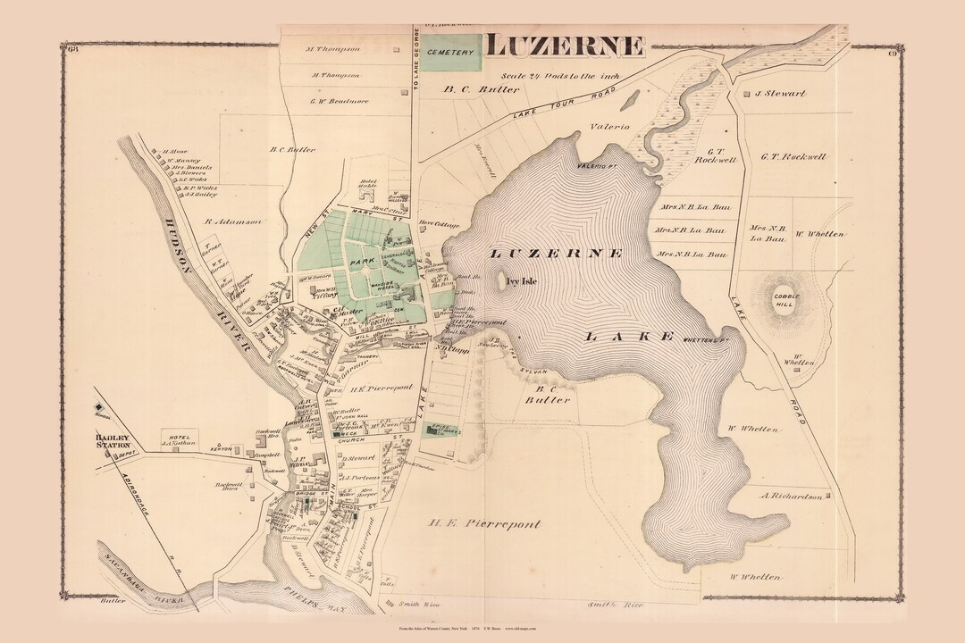 Luzerne Village 1876 - Old Town Map Reprint - Warren County NY Atlas - Etsy