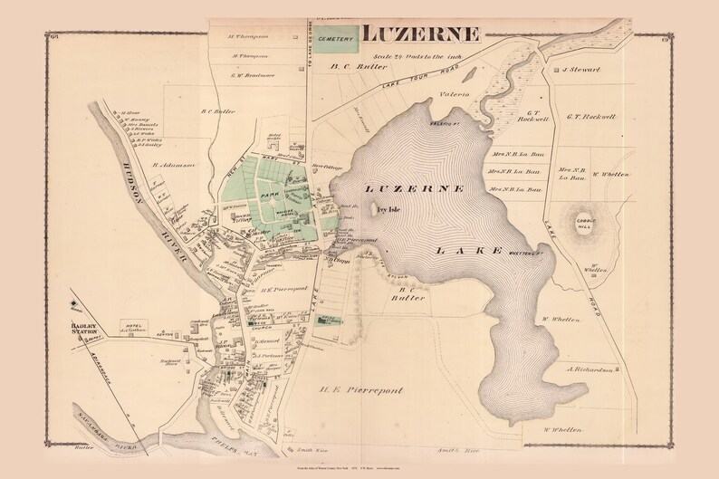 Luzerne Village 1876 - Old Town Map Reprint - Warren County NY Atlas - Etsy