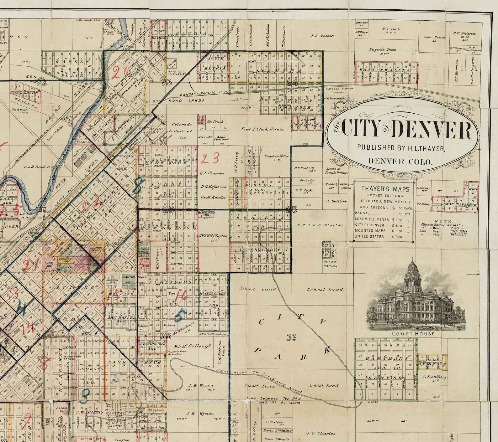 Denver Colorado 1883 Old Map Reprint Landowner Names Genealogy | Etsy