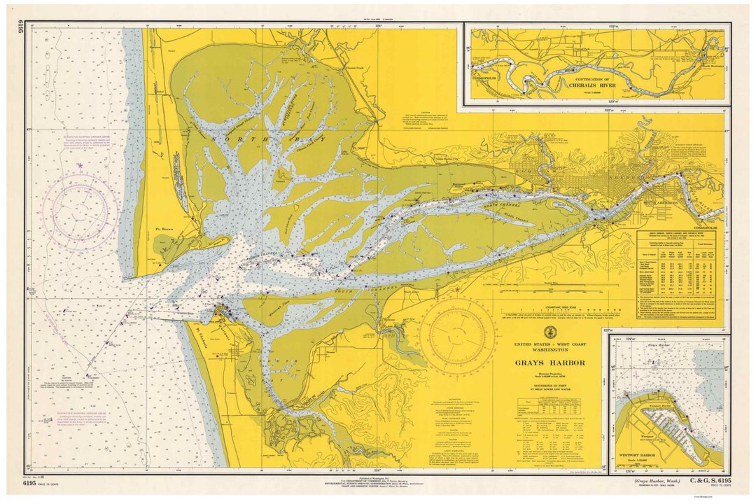 Grays Harbor 1966 Nautical Map Washington PC Harbors Reprint 6195 - Etsy