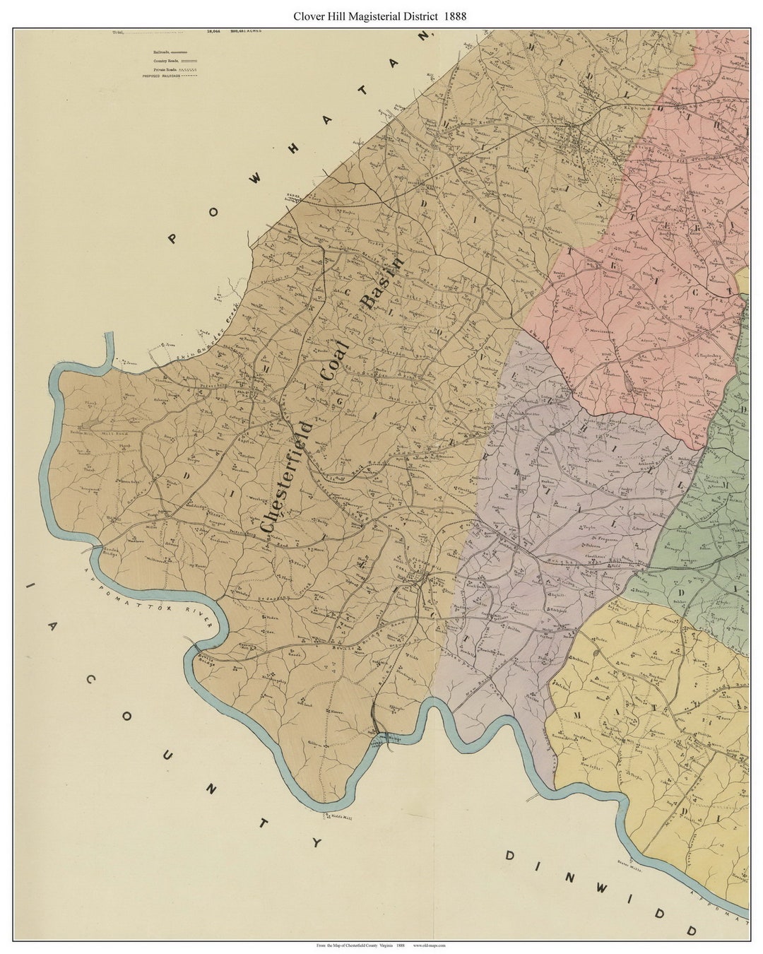Clover Hill 1888 Old Town Map With Homeowner Names Virginia - Reprint ...