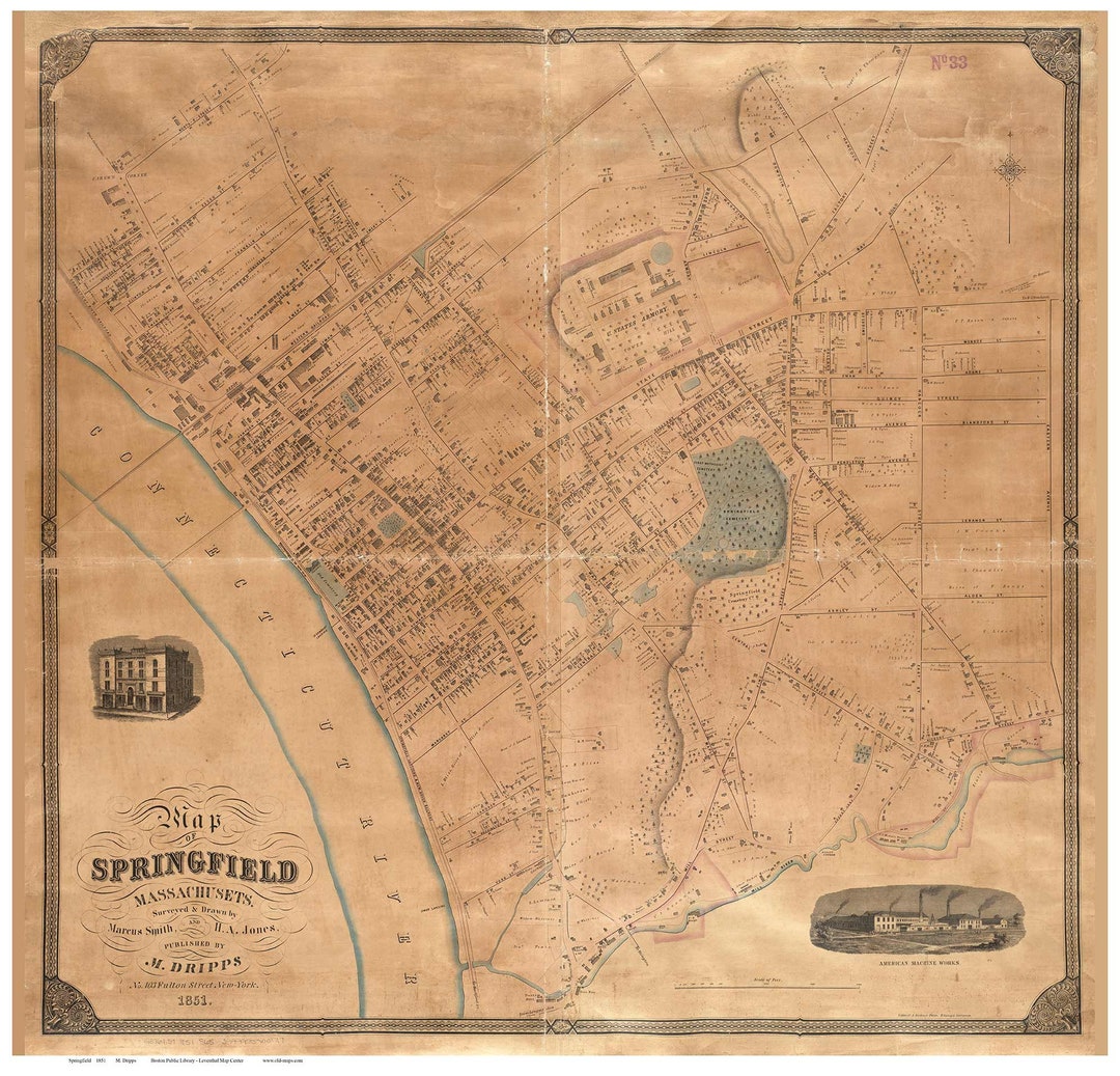 Springfield Massachusetts 1851 Dripps - Old Town Map Reprint ...
