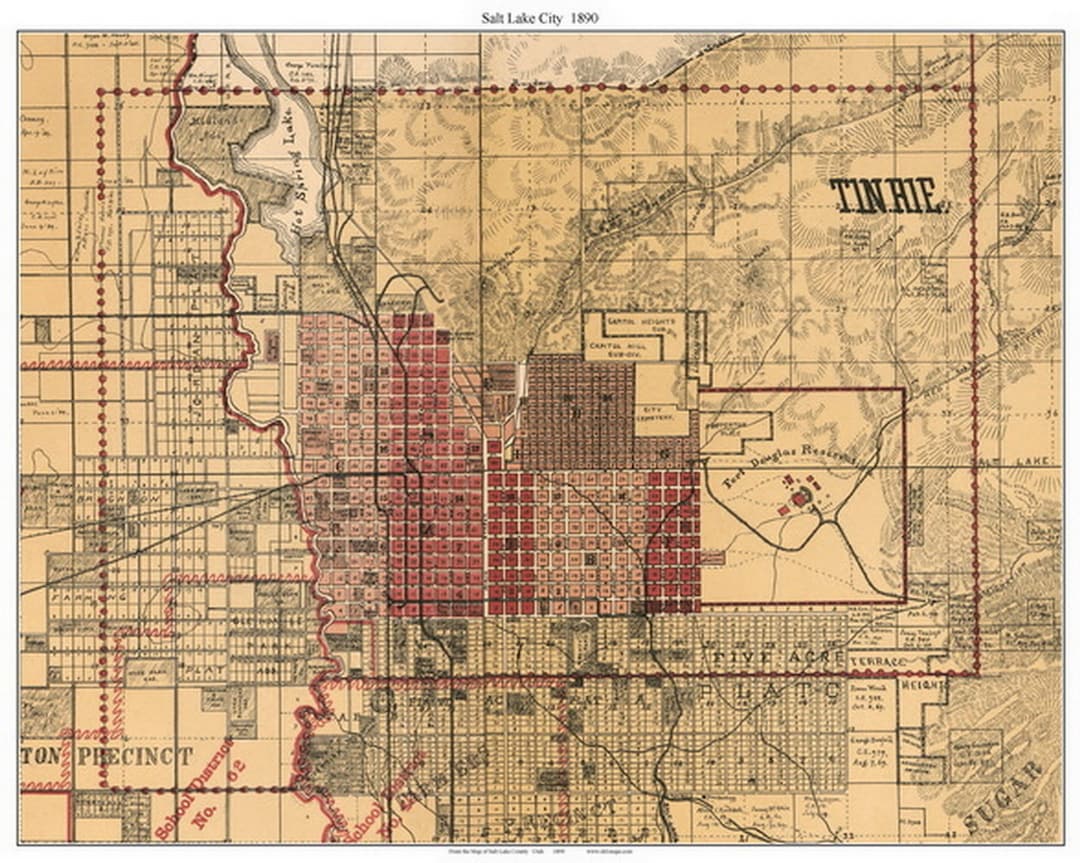 Salt Lake City 1890 - Old Town Map With Homeowner Names - Fort Douglas ...