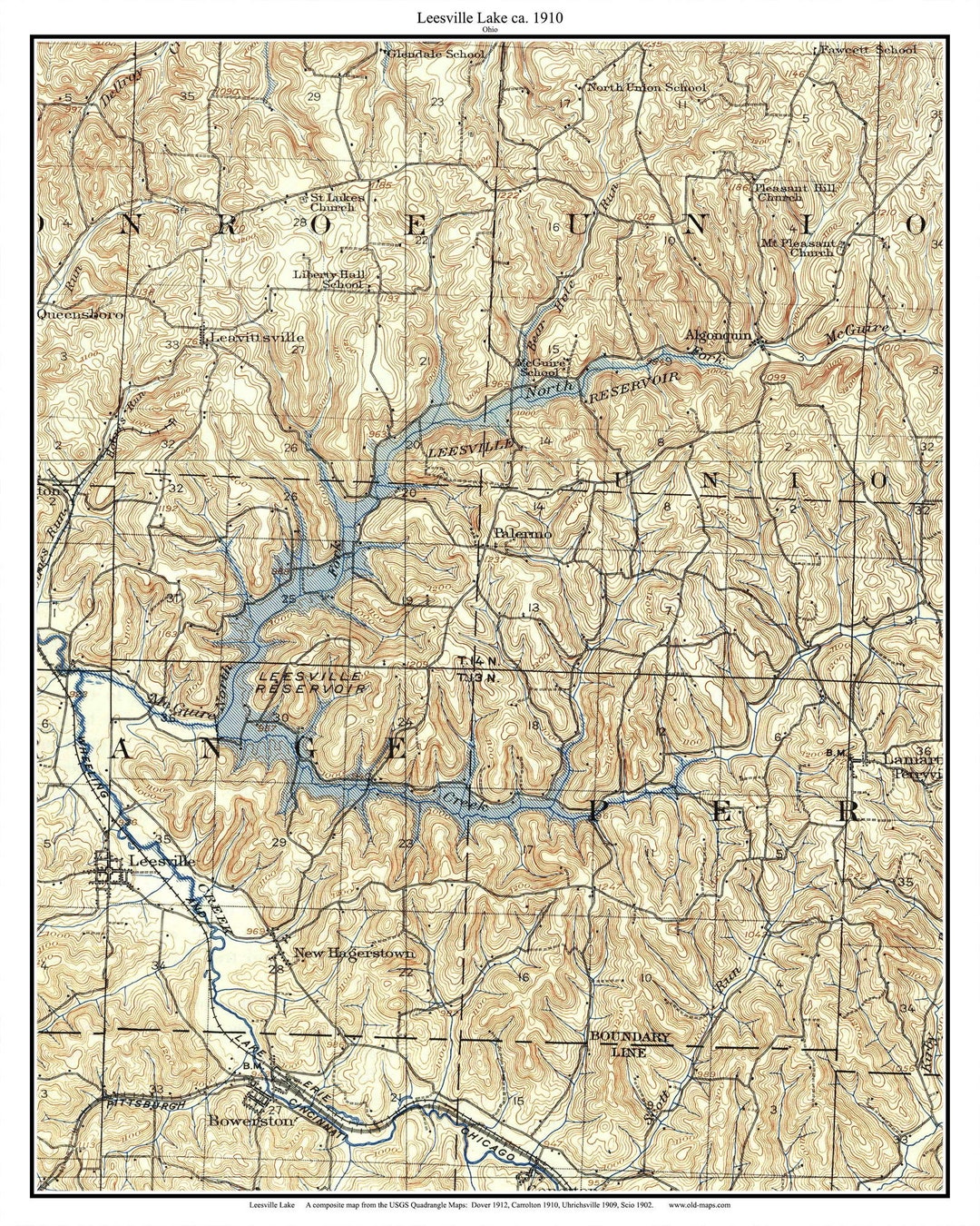 Leesville Lake 1910 Old Topographic Map USGS - Union - Muskingum ...