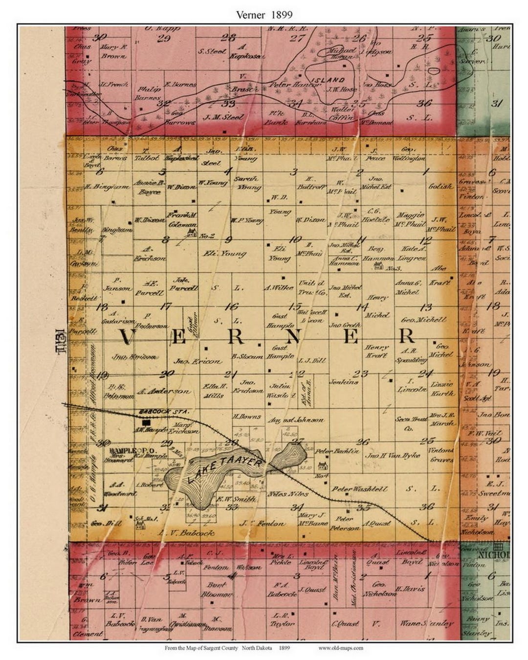Verner 1899 Old Town Map With Homeowner Names - (blurred on Left Side ...