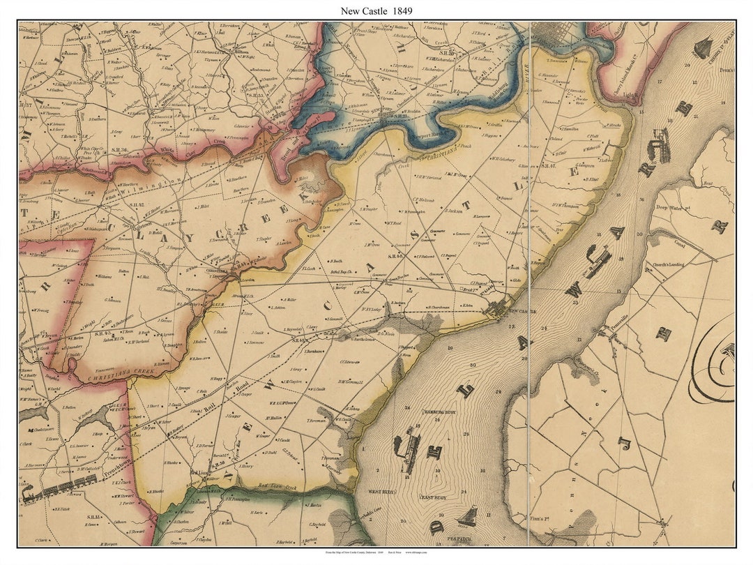 New Castle Delaware 1849 Old Town Map With Homeowner Names - Reprint ...