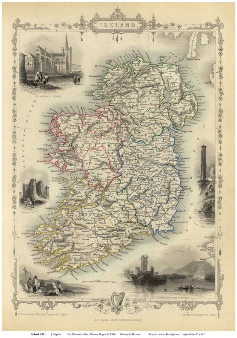 Ireland Maps Set of 4 - 1598 Ortelius 1795 Thompson 1851 Rapkin 1856 ...