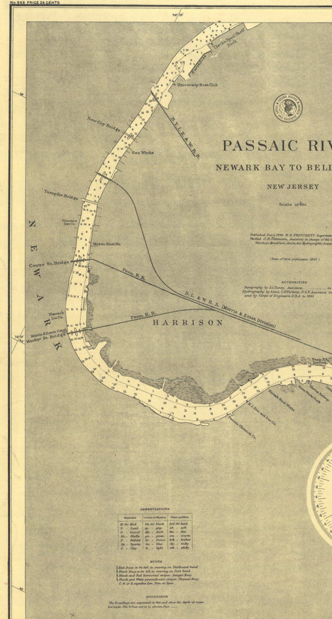 Passaic River Newark Bay to Belleville 1898 Nautical Map - Etsy