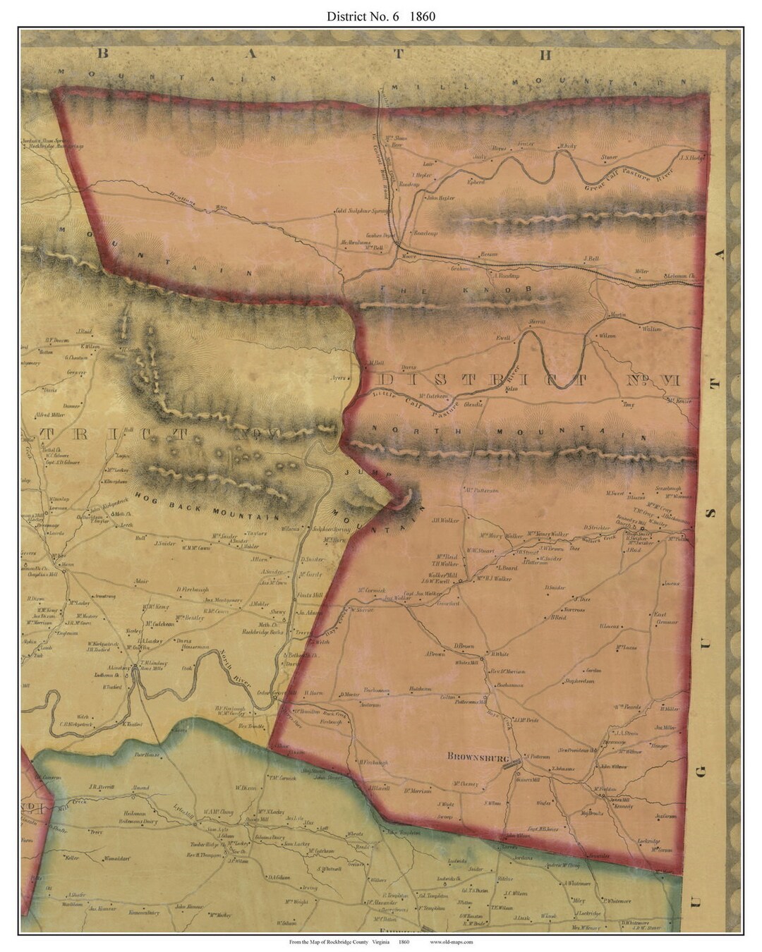 District No. 6 1860 Old Town Map With Homeowner Names - Reprint ...