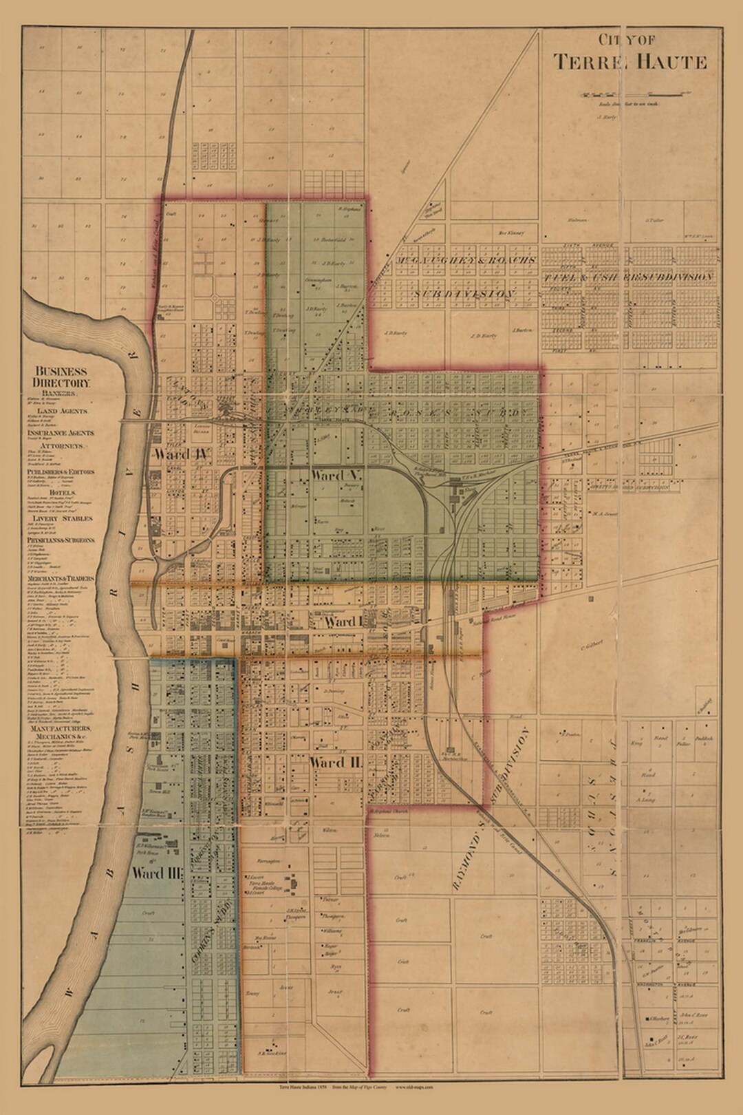 Terre Haute 1858 Old Town Map With Homeowner Names Indiana - Reprint ...