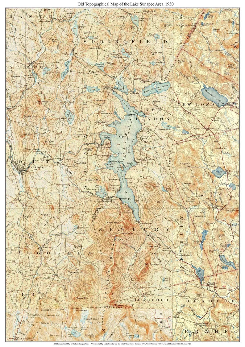 Lake Sunapee Big Area Ca 1930 USGS Old Topographical Map - Etsy