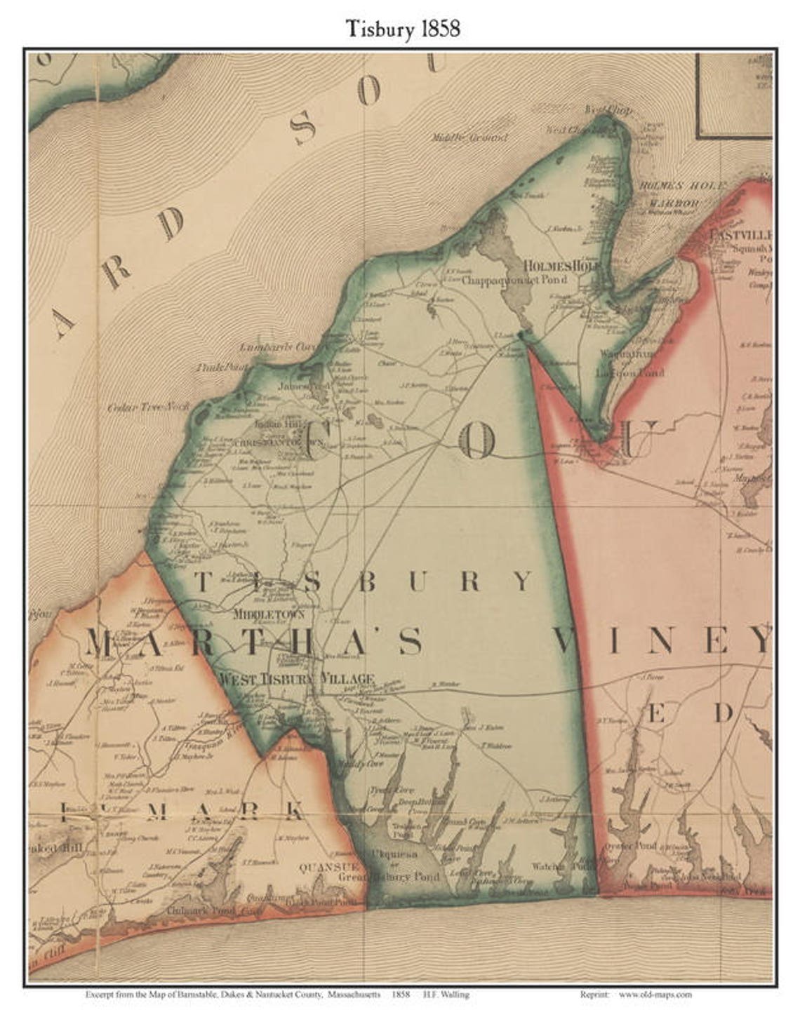 Tisbury Massachusetts 1858 Old Town Map Custom Print - Etsy