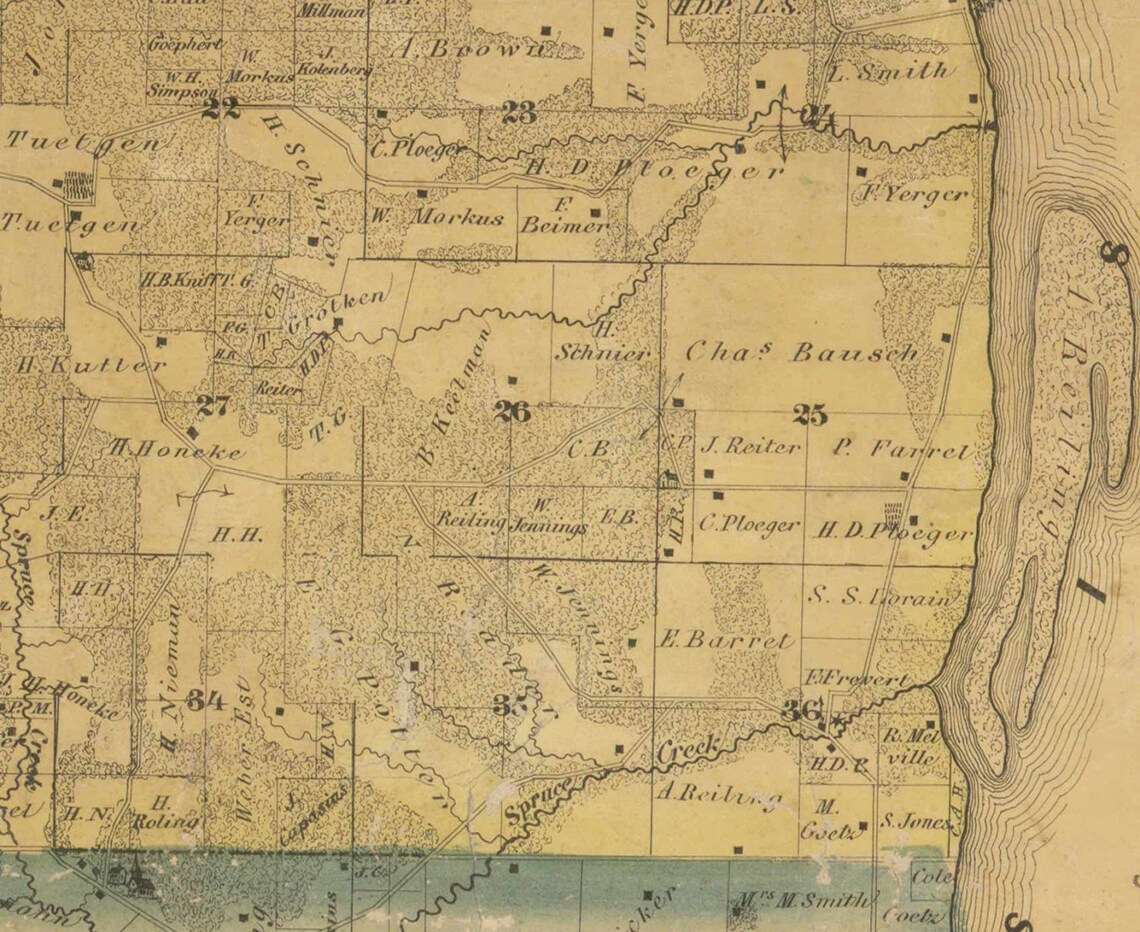 Jackson County Iowa 1867 Old Wall Map With Landowner Names Farm Lines ...