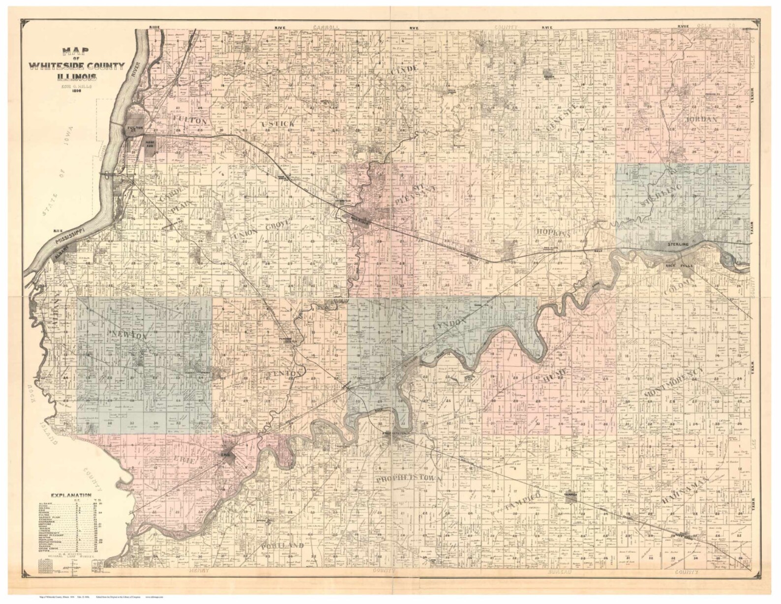 Whiteside County Illinois 1896 - Old Wall Map Reprint With Farm Lines ...