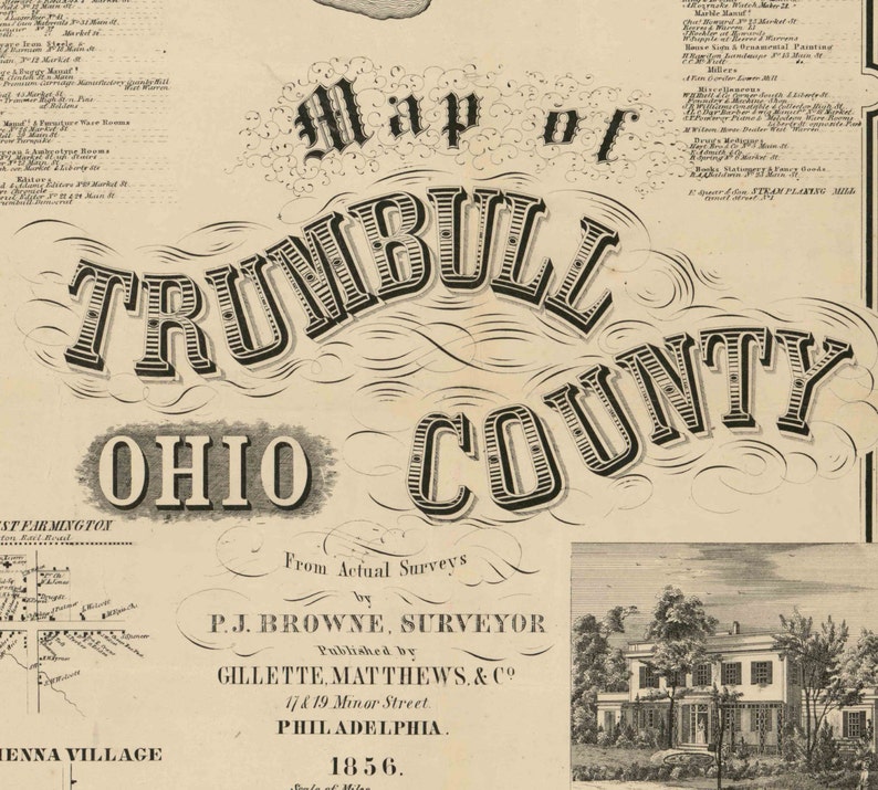 Trumbull County Ohio 1856 Old Wall Map Reprint With - Etsy