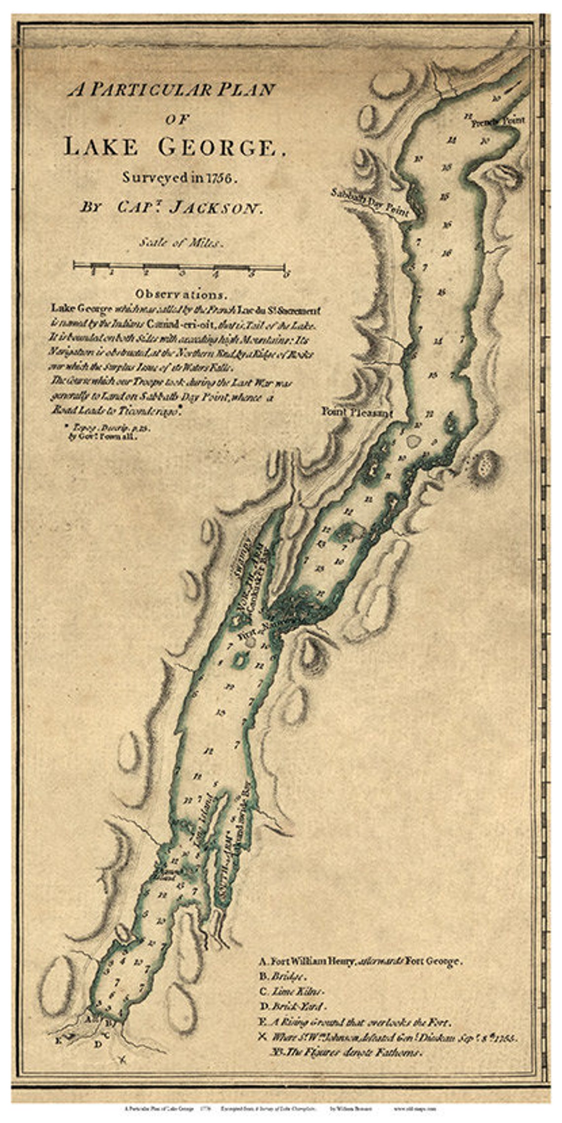 Lake George 1776 Brassier Old Map Reprint New York | Etsy