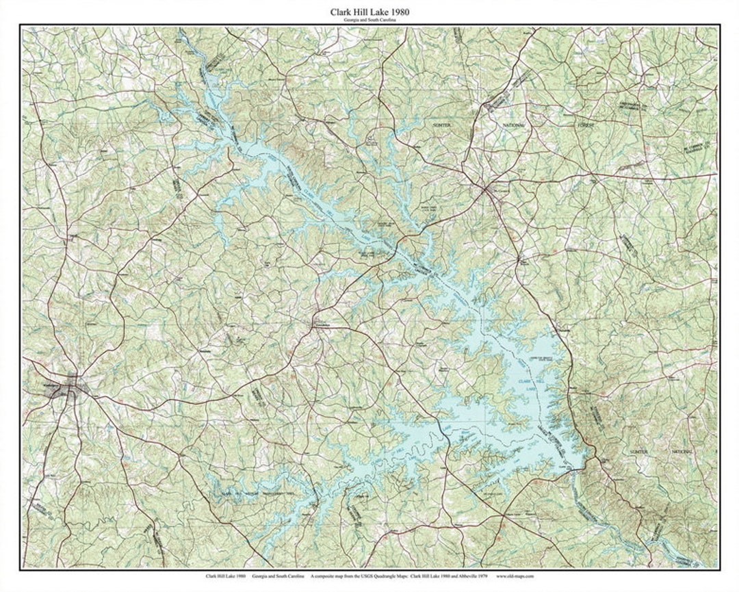 Clark Hill Lake 1980 - USGS Old Topo Map Custom Composite Reprint ...