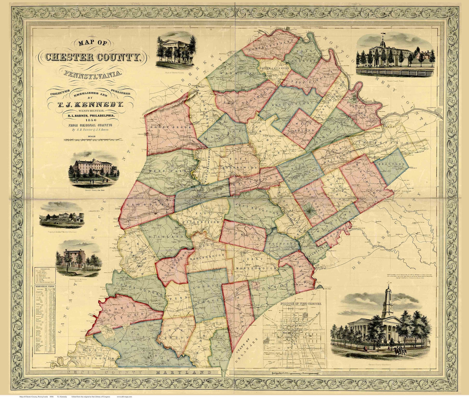 Chester County Pennsylvania 1856 Old Wall Map With Homeowner - Etsy