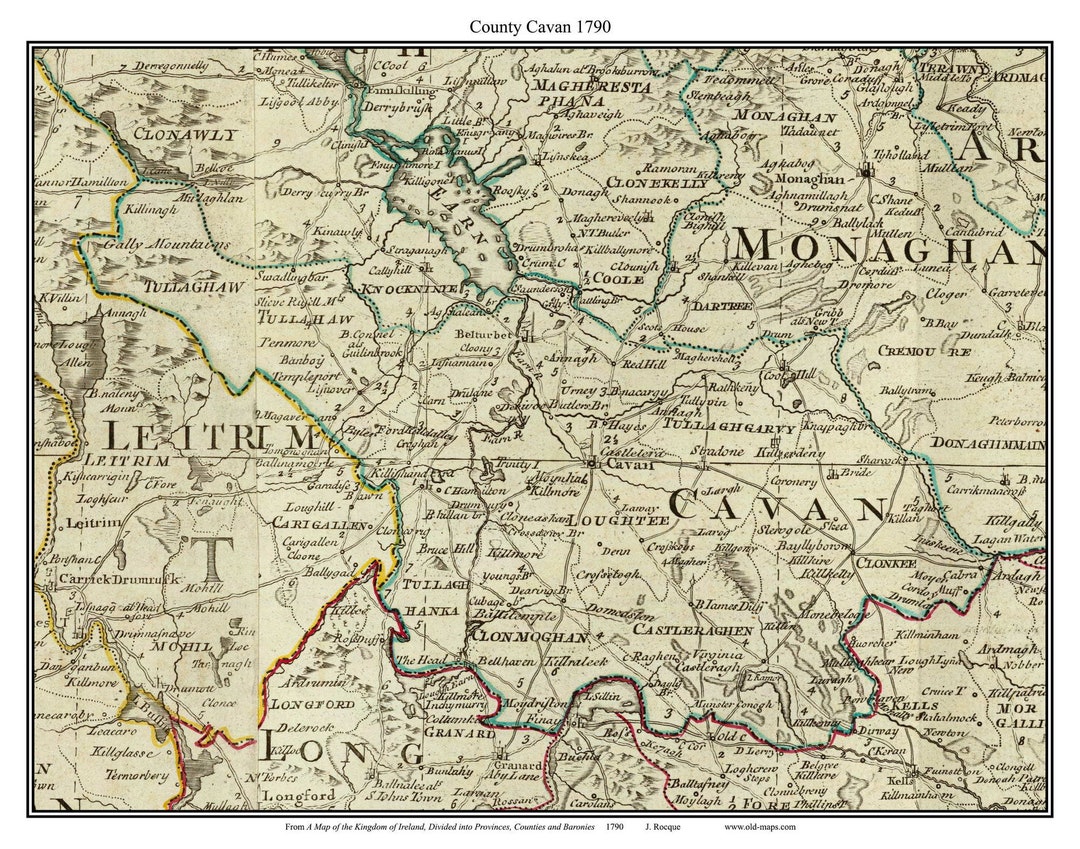 County Cavan - Ireland - From 1790 Roque Map - Clan Names - Old Map ...