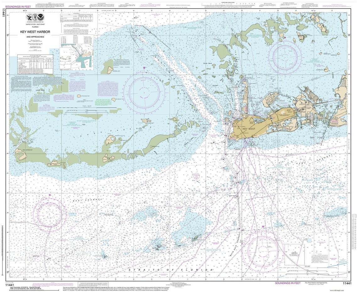 Key West Harbor & Approaches - 2014 Map Old Nautical Chart - Florida ...