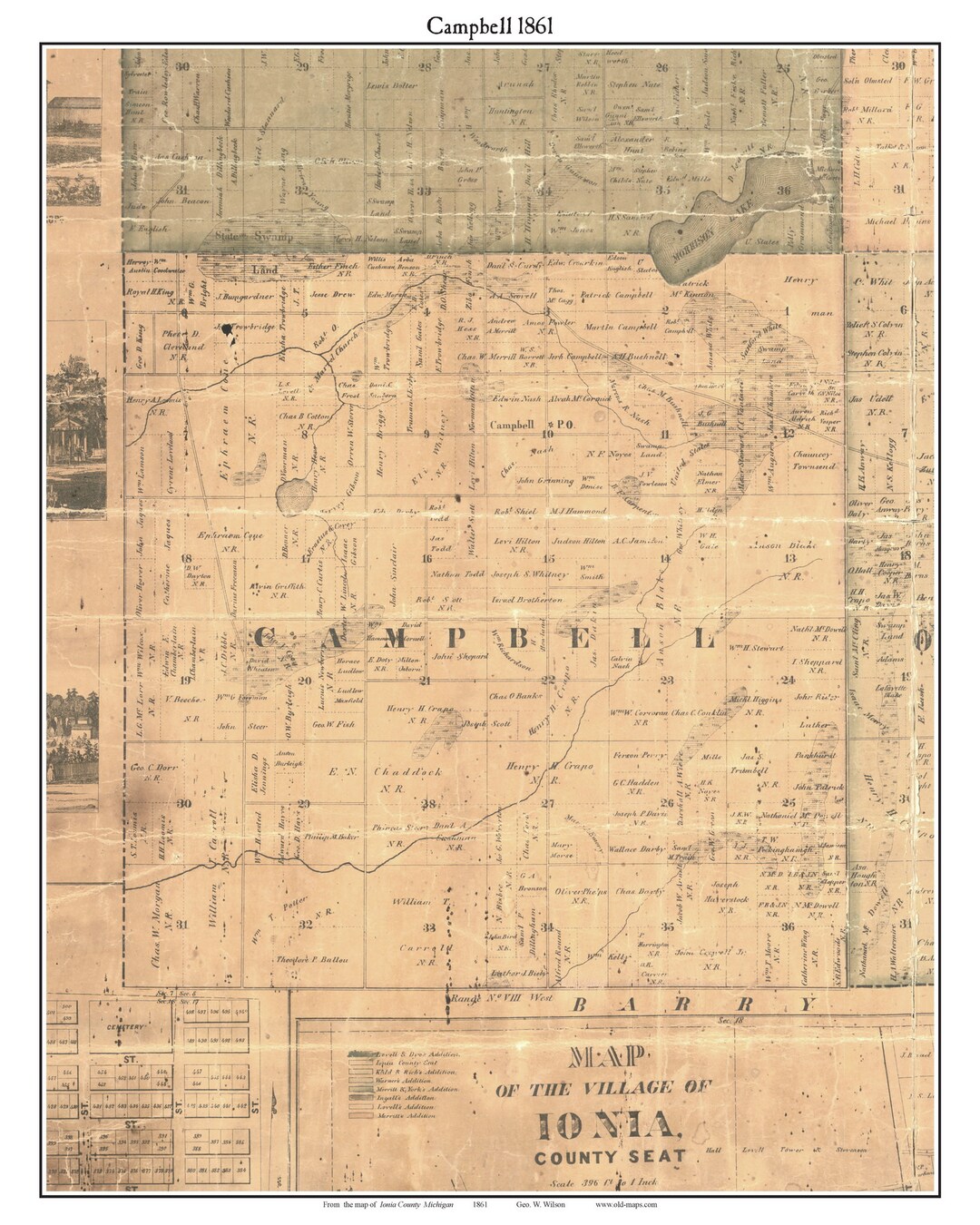 Campbell 1861 Old Town Map With Homeowner Names - Morrison Lake ...