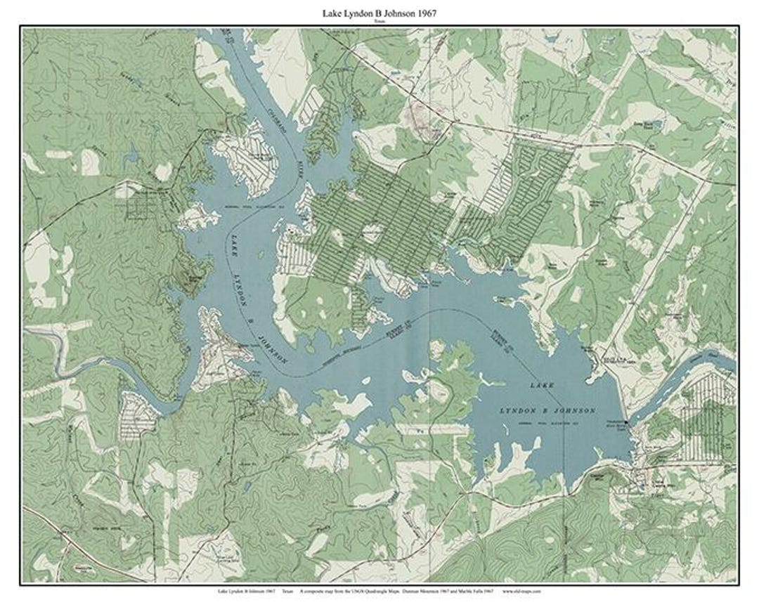 Lake Lyndon B Johnson 1967 Texas Old Map - USGS Composite Custom ...