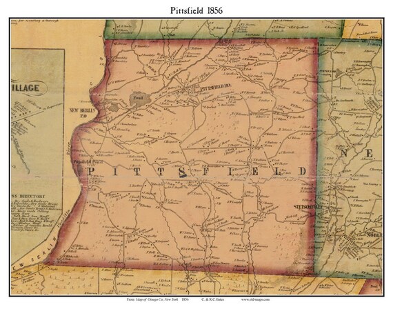 Pittsfield 1856 Old Town Map With Homeowner Names New York | Etsy