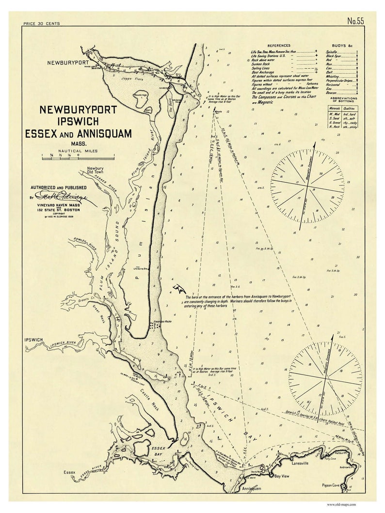 Portsmouth 1908 Harbor Chart Nautical New Hampshire | Etsy