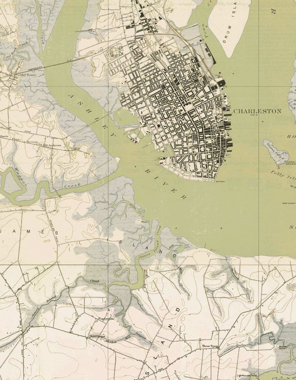 Charleston Area SC 1919 Old Topo Map USGS Custom Composite - Etsy