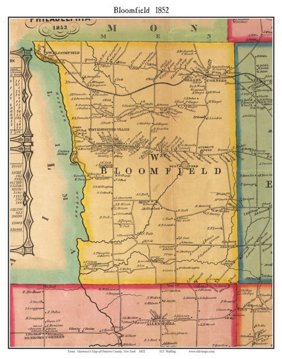 Bloomfield 1852 Old Town Map With Homeowner Names New York | Etsy