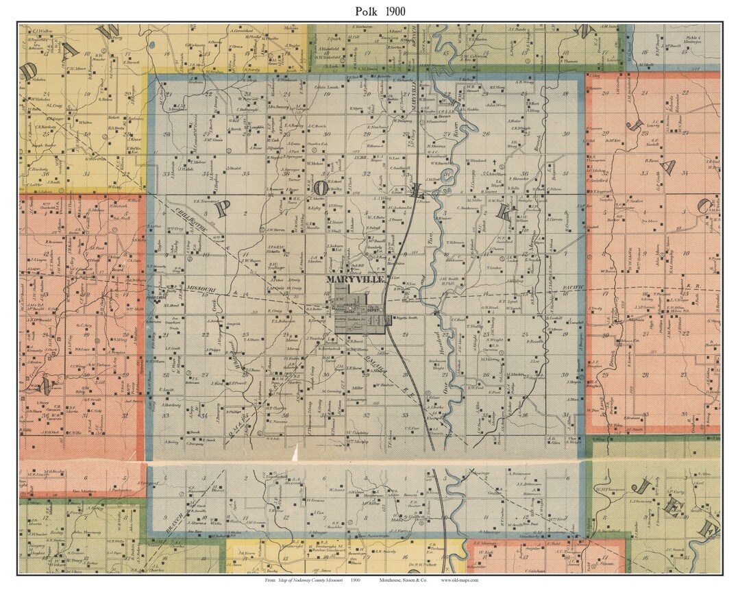 Polk 1900 Old Town Map With Homeowner Names - Maryville - Missouri ...