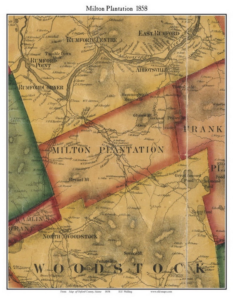 Milton Plantation 1858 Old Town Map with Homeowner Names Maine - Etsy ...