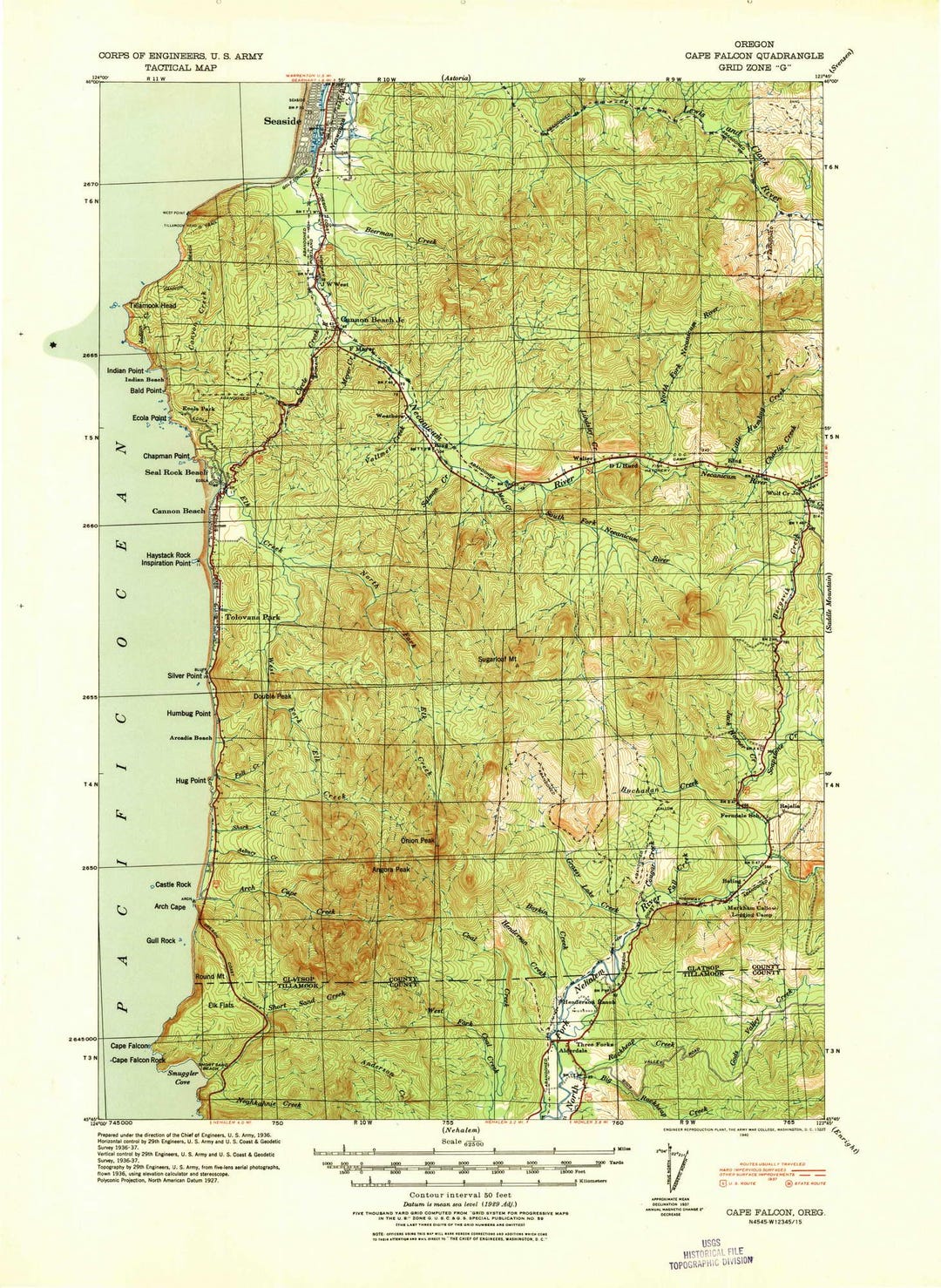 Cape Falcon 1940 (1940) Old Topo Map - Quad Reprint - 15x15 USGS ...