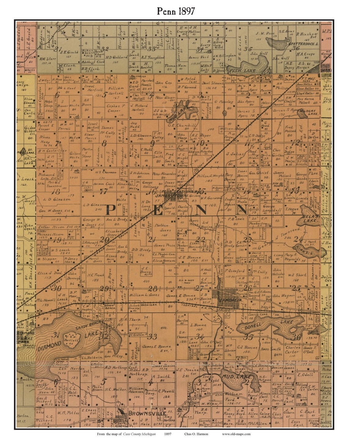 Penn 1897 Old Town Map With Homeowner Names Vandalia - Etsy