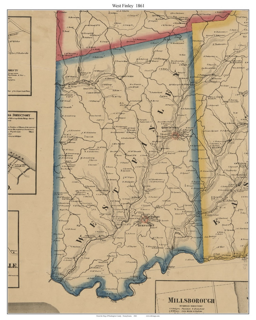 West Finley 1861 Old Map Homeowner Names Burnstown Good Intent ...