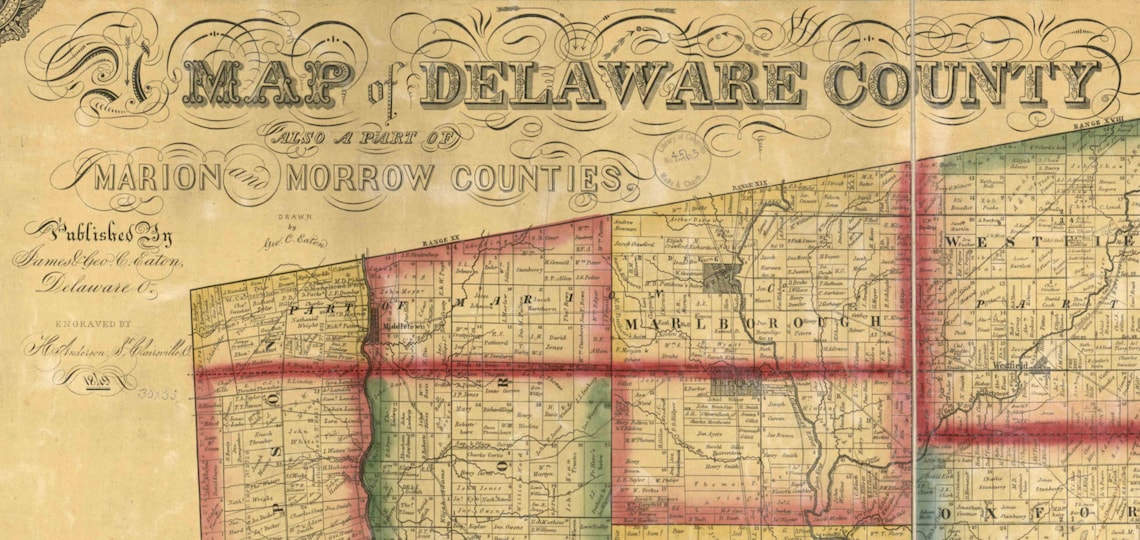 Delaware County Ohio 1849 - Old Wall Map Reprint With Homeowner Names ...