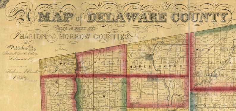 Delaware County Ohio 1849 Old Wall Map Reprint With - Etsy