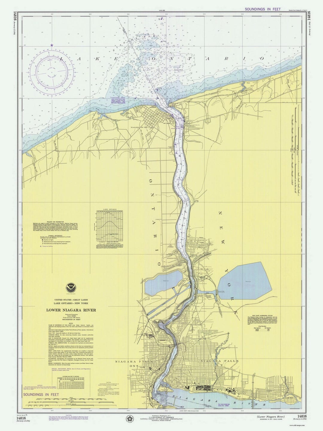 Lower Niagara River - 1975 - New York and Ontario - Nautical Map ...
