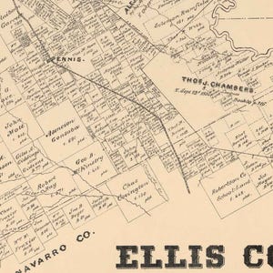 Ellis County, Texas - 1879 - Old Wall Map Reprint With Land Owners ...