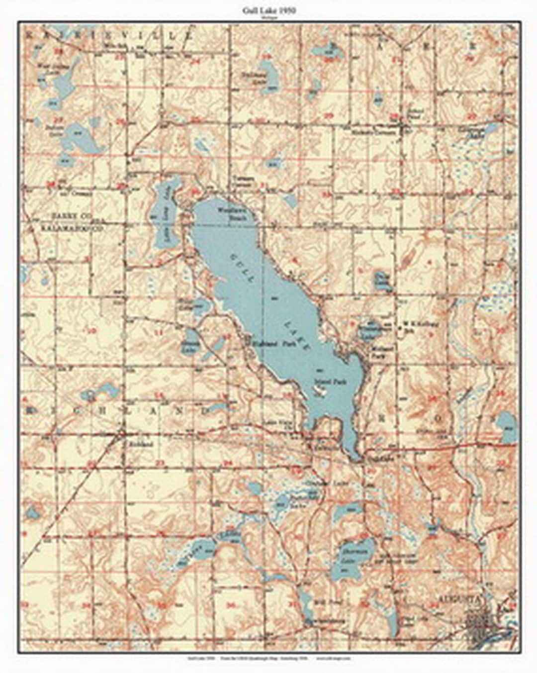 Gull Lake - 1950 Map Reprint - Kalamazoo County Michigan - Old ...